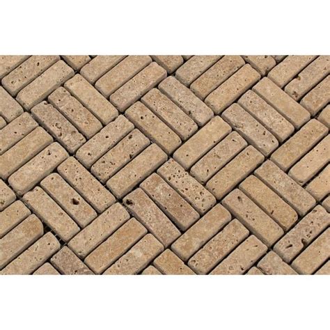 58 X 2 Tumbled Noce Travertine Triple Strip Mosaic Tile