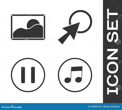 Set Music Note Tone Picture Landscape Pause Button And Arrow Cursor Icon Vector Stock Vector