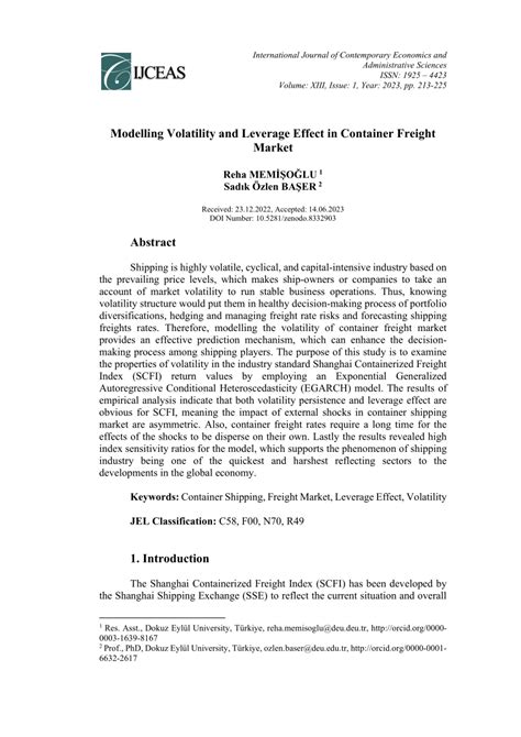 Pdf Modelling Volatility And Leverage Effect In Container Freight Market