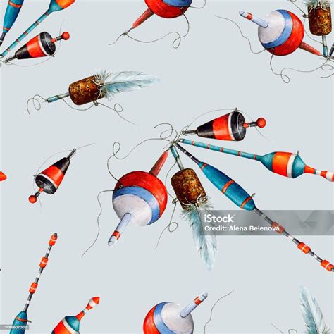 파란색 배경에 낚싯줄이 있는 다양한 낚시 흔들림 빨강 흰색 파랑 검정의 수채화 패턴 0명에 대한 스톡 벡터 아트 및 기타 이미지 0명 Hobbyhorsing The