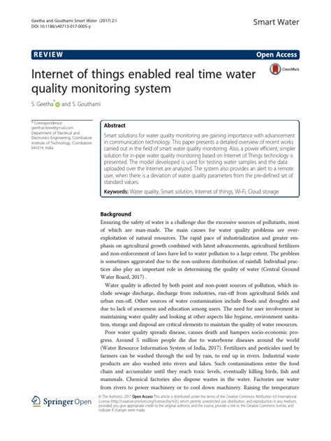 Internet Of Things Enabled Real Time Water Quality Pdf Internet Of Things Wi Fi