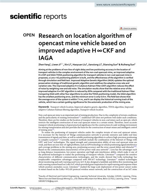 Pdf Research On Location Algorithm Of Opencast Mine Vehicle Based On Improved Adaptive H ∞ Ckf