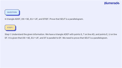 Solved In Triangle Adef Ds Se Eu Uf And Stief Prove That Seut