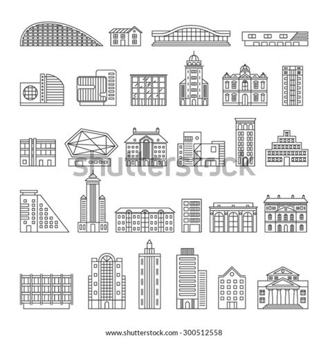 Building Icons Set Linear Style Vector Stock Vector Royalty Free Shutterstock