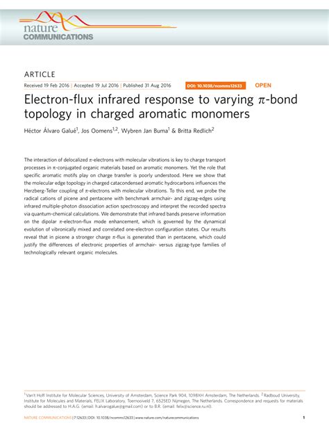 Pdf Electron Flux Infrared Response To Varying π Bond Topology In Charged Aromatic Monomers