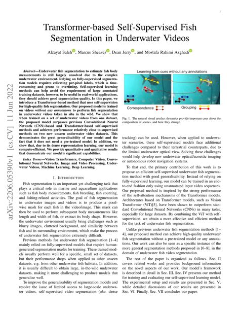 PDF Transformer Based Self Supervised Fish Segmentation In Underwater Videos