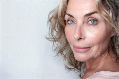 Beautiful 50 Year Old Lady Promoting Facial Skincare And Anti Aging