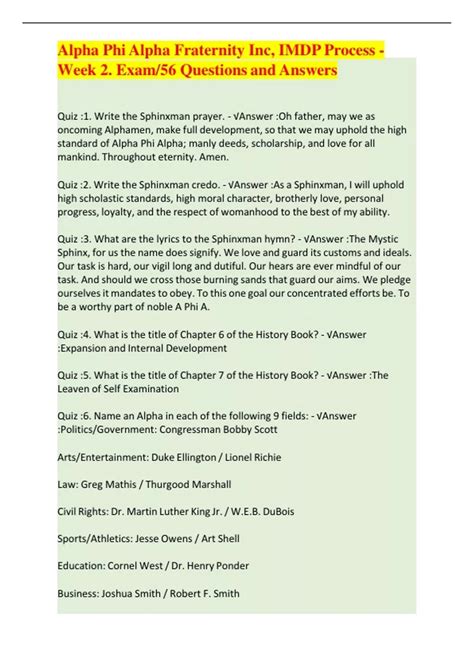 Alpha Phi Alpha Fraternity Inc IMDP Process Week Exam Questions And Answers Alpha