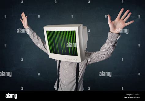 Cyber Human With A Monitor Screen And Computer Code On The Display Stock Photo Alamy