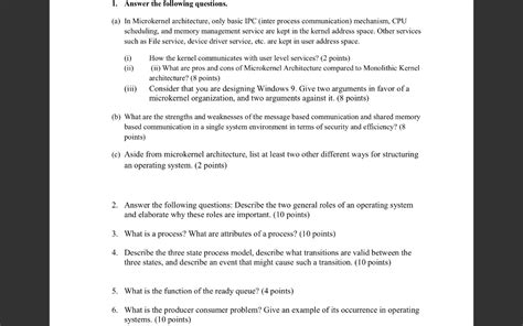 Solved 1 Answer The Following Questions A In Microkernel
