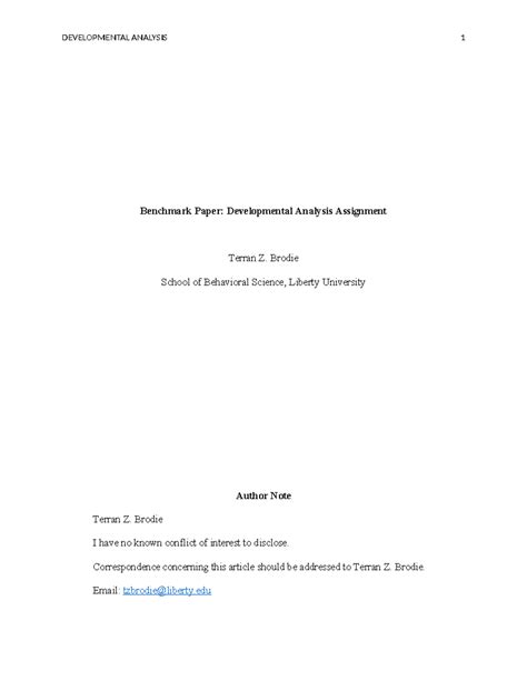 Terran Brodie Developmental Analysis Benchmark Paper Developmental