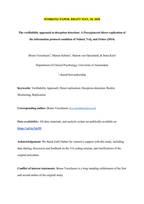 Pdf The Verifiability Approach To Deception Detection A