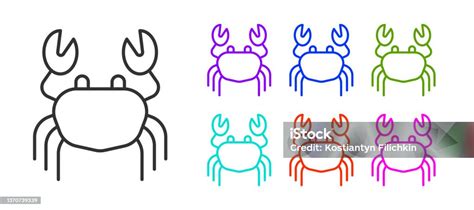 흰색 배경에 격리 된 검은 줄 게 아이콘 다채로운 아이콘을 설정합니다 벡터 갈고리 발톱에 대한 스톡 벡터 아트 및 기타 이미지 갈고리 발톱 갑각류 게 Istock