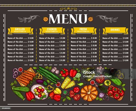채식 레스토랑 메뉴 디자인의 벡터 일러스트 레이 션 고추류에 대한 스톡 벡터 아트 및 기타 이미지 고추류 굽기 디자인 Istock
