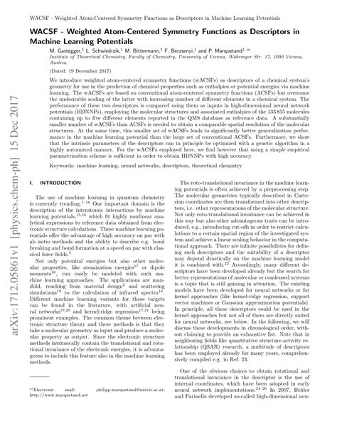 Pdf Wacsf Weighted Atom Centered Symmetry Functions As Descriptors