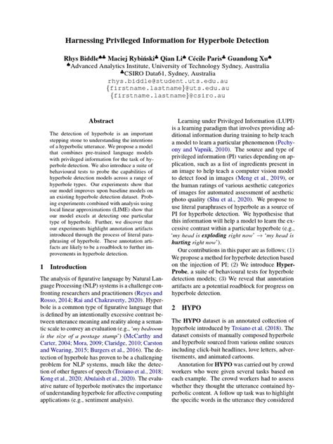 Harnessing Privileged Information For Hyperbole Detection Pdf