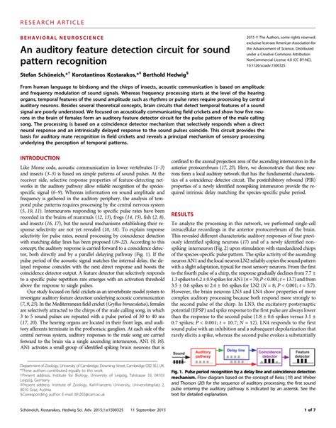 Pdf An Auditory Feature Detection Circuit For Sound Pattern Recognition