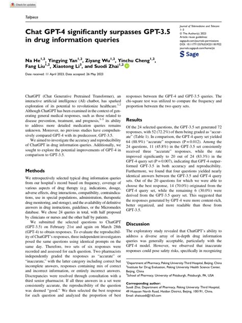 2023 Chat Gpt 4 Significantly Surpasses Gpt 3 5 In Drug Information Queries Pdf Medicine