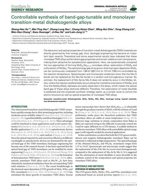 Solution Controllable Synthesis Of Band Gap Tunable And Monolayer