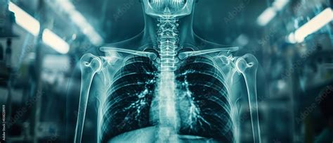 Human Chest X Ray Showing Rib Cage And Vertebrae With Detailed Skeletal Structure In A Medical