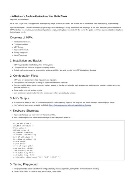 A Beginners Guide To Customizing Your Media Player R Mpv Pdf Keyboard Shortcut