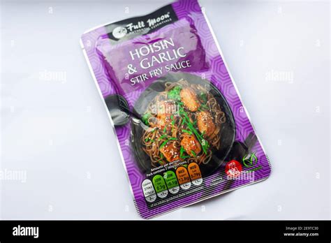 View Of A Sachet Of Hoisin And Garlic Stir Fry Sauce On A White
