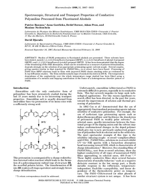 Pdf Spectroscopic Structural And Transport Properties Of Conductive Polyaniline Processed