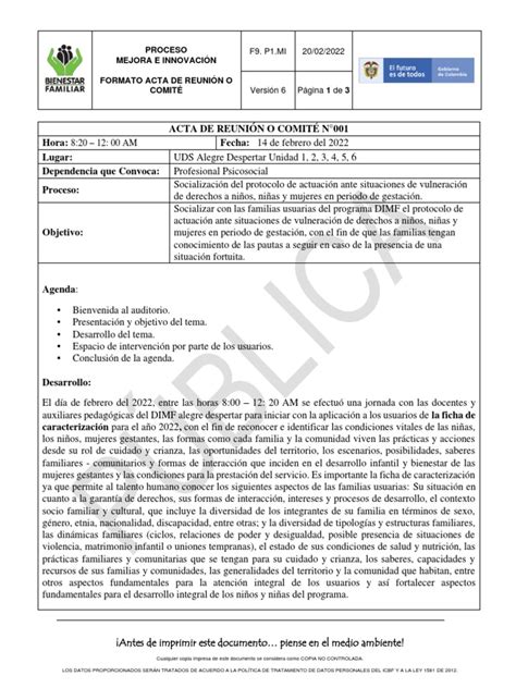 Acta Ficha De Caracterizacion Pdf