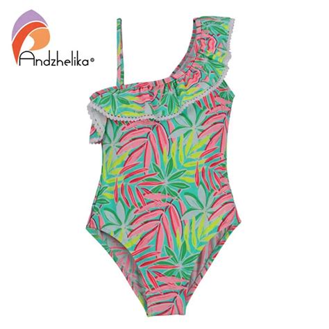 Andzhelika детский купальник милый купальник с листьями лотоса Цельный Детский летний