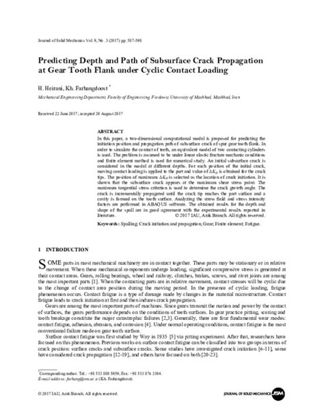Pdf Predicting Depth And Path Of Subsurface Crack Propagation At Gear Tooth Flank Under Cyclic