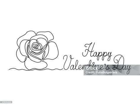 해피 발렌타인 데이 손으로 쓴 비문 장미 Flowercontinuous 단일 라인 아트 드로잉 스케치 로고 엽서 공휴일에 대한 스톡 벡터 아트 및 기타 이미지 Istock