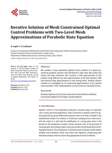 Pdf Iterative Solution Of Mesh Constrained Optimal Control Problems