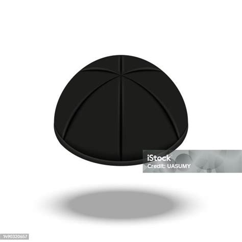 검은 천 키파는 전통적으로 흰색 배경 뒷모습 3d 사실적인 벡터 클립 아트 정통 유대인 상징 개체에 고립 된 유대인 남성이 착용하는 챙이없는 모자입니다 3차원 형태에 대한