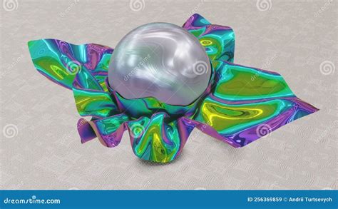 Pearl In A Iridescent Candy Wrapper Modern Art Concept 3d Rendering Stock Illustration