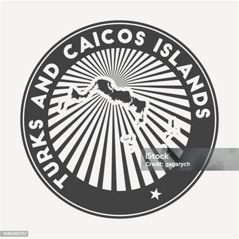 터크스 케이커스 제도 라운드 로고 원형 이름과 섬의 지도가 있는 빈티지 여행 배지 벡터 그림 고무도장에 대한 스톡 벡터 아트 및 기타 이미지 Istock
