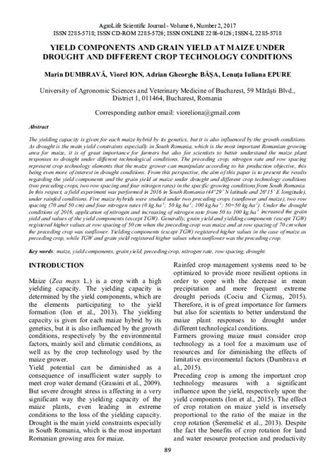 Pdf Yield Components And Grain Yield At Maize Under Drought And Different Crop Technology