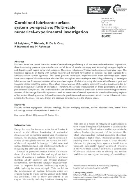 Pdf Combined Lubricantsurface System Perspective Multi Scale Numericalexperimental