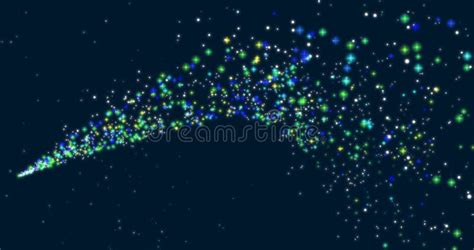 a trail of flying multi colored sparkling particles moving along a