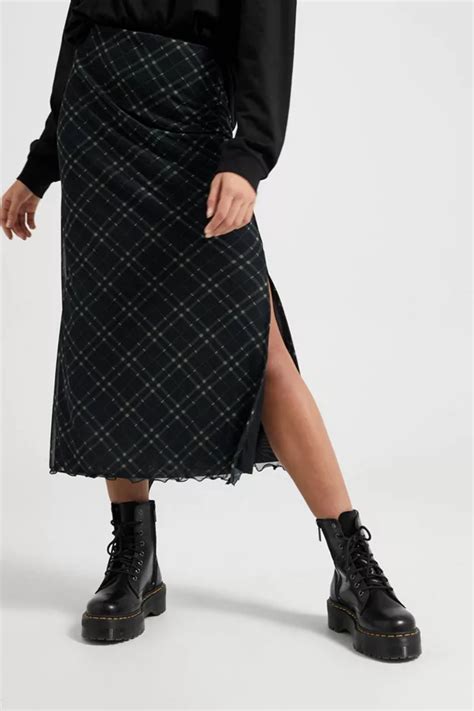 Uo Suki Plaid Mesh Midi Skirt Urban Outfitters