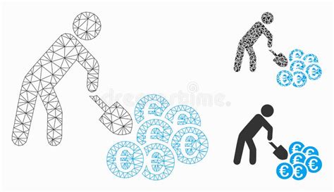 Person Mining Euro Vector Mesh Carcass Model And Triangle Mosaic Icon Stock Vector