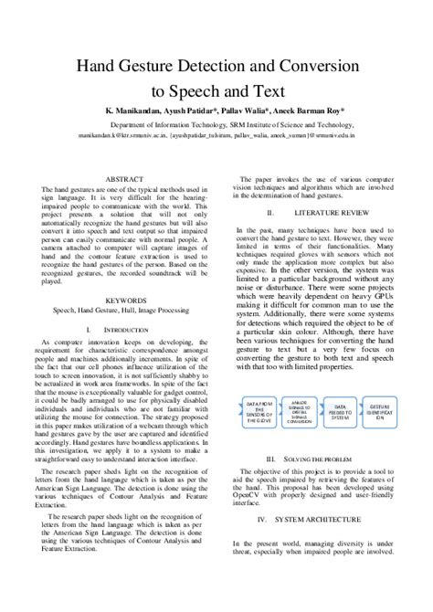 Pdf Hand Gesture Detection And Conversion To Speech And Text