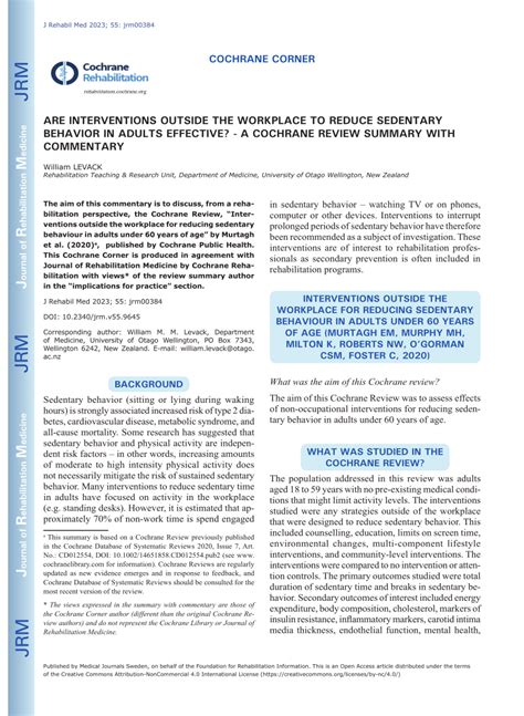 Pdf Are Interventions Outside The Workplace To Reduce Sedentary Behavior In Adults Effective