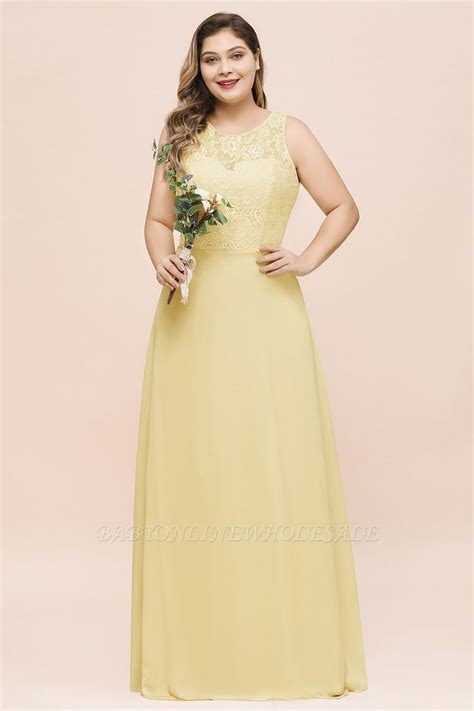 Plus Size Chiffon Lace Bridesmaid Dress Sleeveless Aline Evening Maxi
