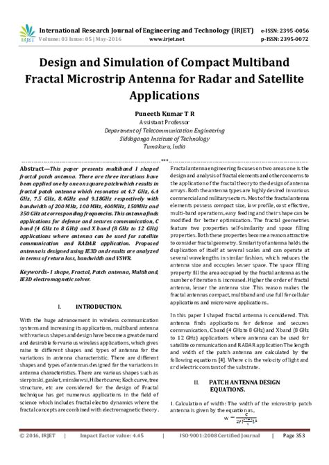 Pdf Design And Simulation Of Compact Multiband Fractal Microstrip Antenna For Radar And