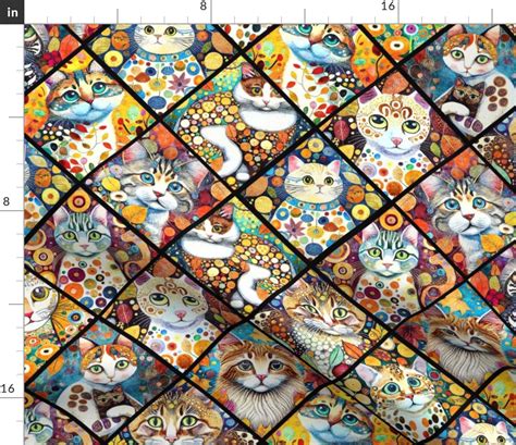 Big Funky Cat Patchwork Fabric Spoonflower