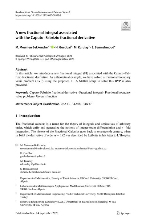 Pdf A New Fractional Integral Associated With The Caputo Fabrizio Fractional Derivative