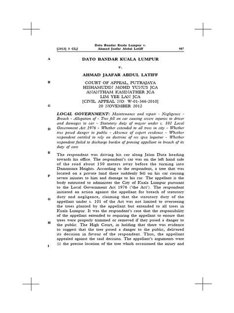 Dato Bandar Kuala Lumpur V Ahmad Jaafar Abdul Latiff Coa Pdf