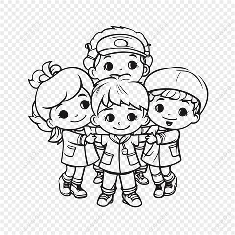 유니폼 아웃라인 스케치 그림을 그리는 아이들과 함께하는 무료 색칠 공부 페이지 벡터 웃다 표정 Png 일러스트 무료 다운로드 Lovepik