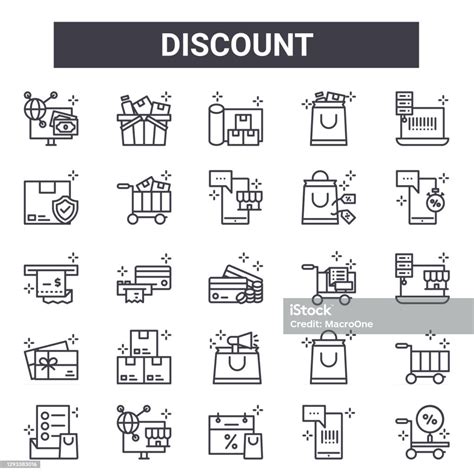 할인 개요 아이콘 세트입니다 온라인 결제 패키지 쇼핑 리스트 쇼핑백 바코드 스캔 포장 할인 모바일 쇼핑 과 같은 얇은 라인 아이콘이 포함되어 있습니다 보고서 프레젠테이션 0