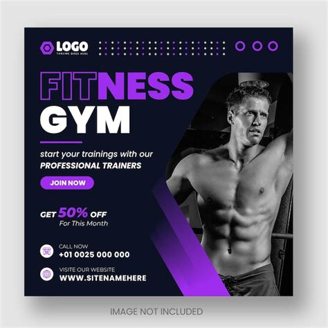 다양한 색상의 독특한 모양을 가진 체육관 및 피트니스 소셜 미디어 포스트 디자인 팩 프리미엄 벡터